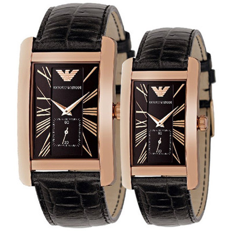 阿玛尼手表经典罗马方盘皮带情侣表对表腕表AR0154男表AR0155女AR0168/AR0169 阿玛尼(EMPORIO ARMANI)石英表 ...